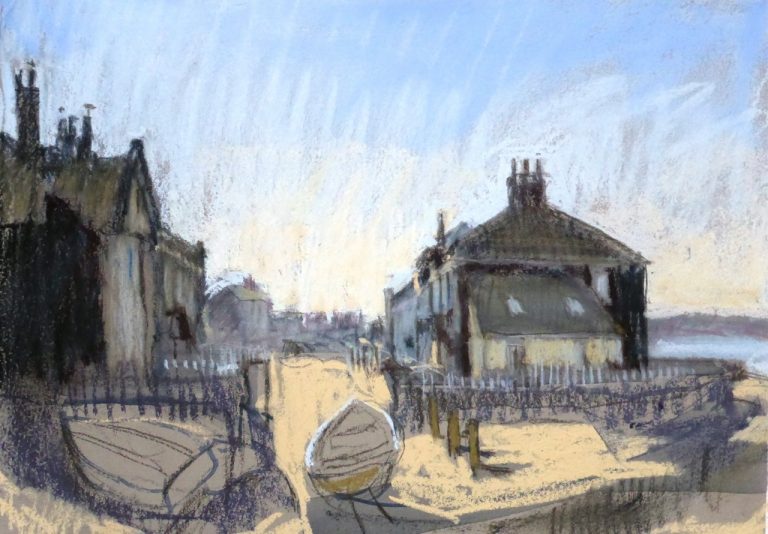 Boats at Mudeford Quay in mount - Felicity House Artist